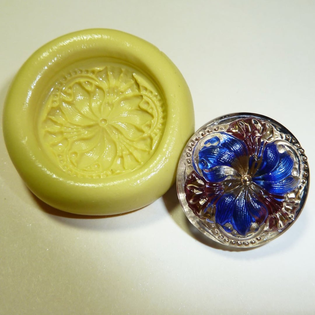 Antique Button Mold- Flowers, Floral, Flexible Silicone Push Mold, PMC ...