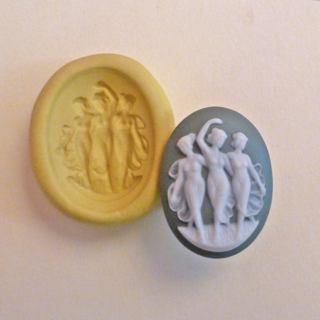 Button Mold- Three Graces, Flexible Silicone Push Mold, PMC, Art Clay ...