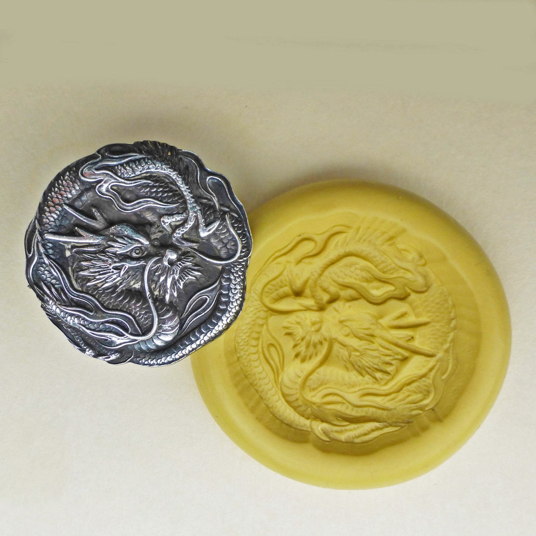 Antique Button Mold- Chinese Dragon, Dragon, Flexible Silicone Push ...