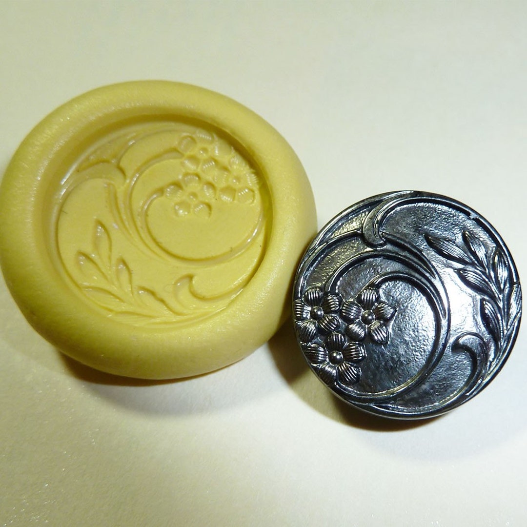 Antique Button Mold- Flowers, Floral, Flexible Silicone Push Mold, PMC ...