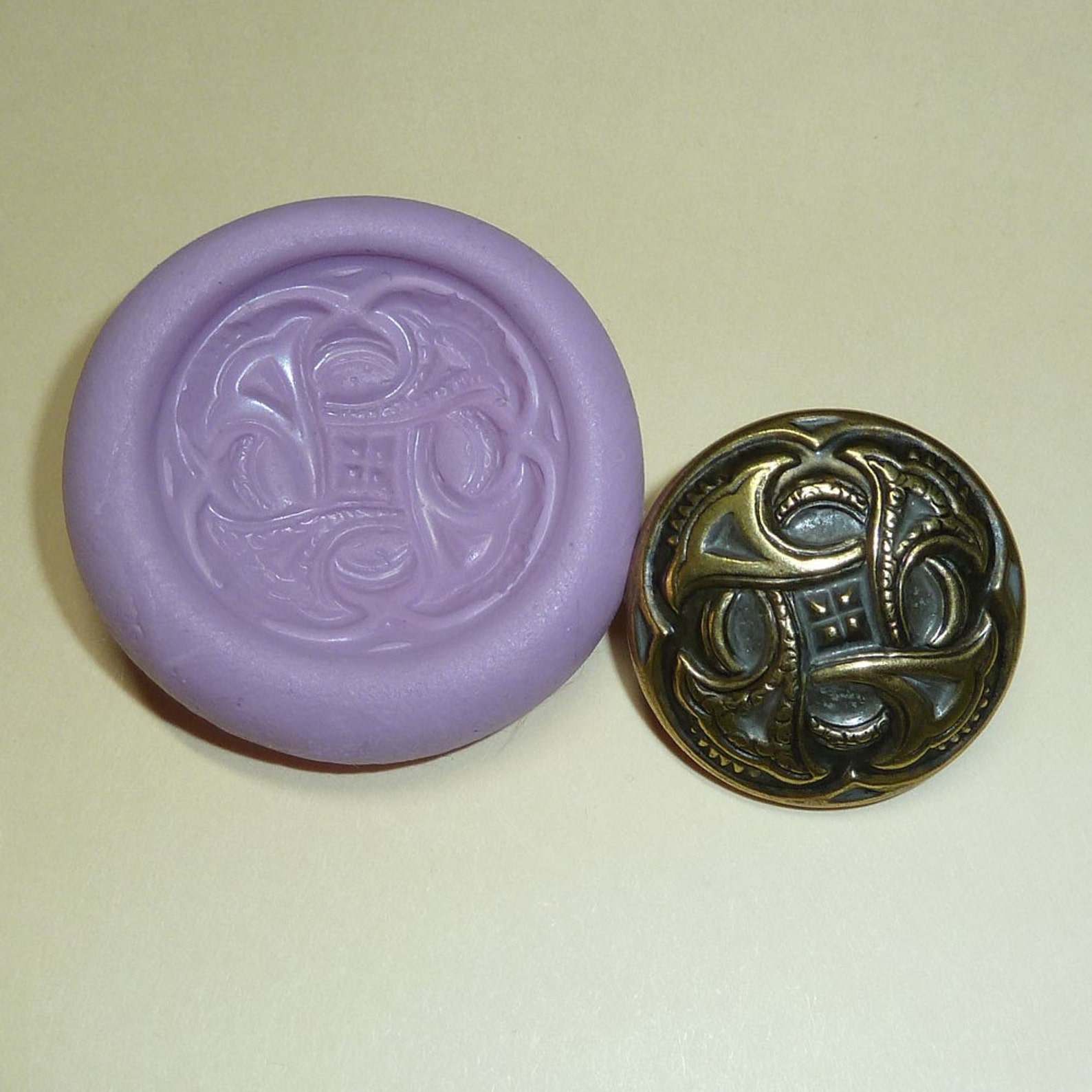 Antique Button Mold- Flexible Silicone Push Mold, PMC, Art Clay Silver ...