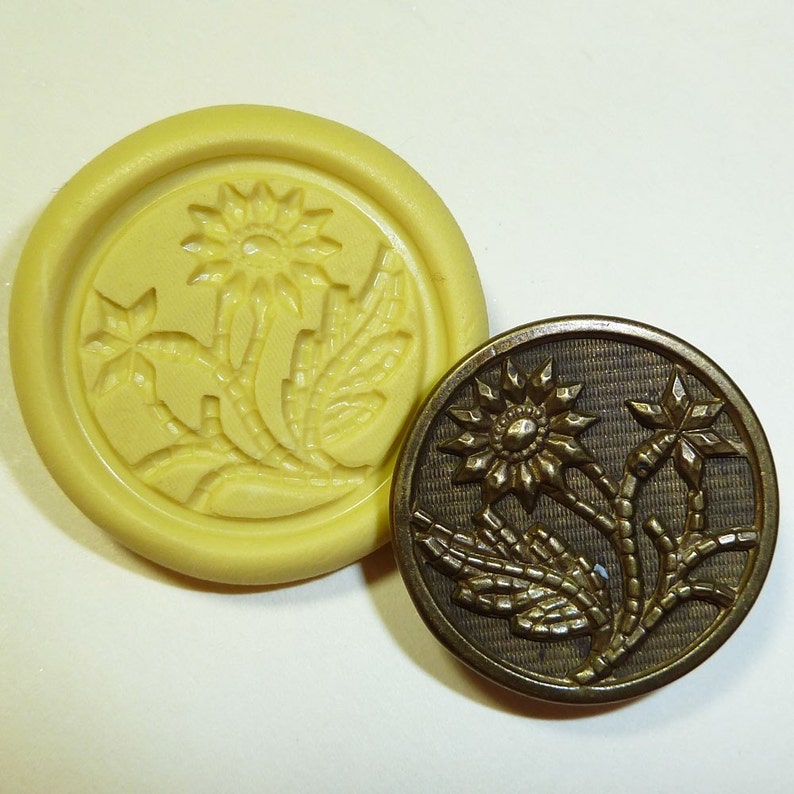Antique Button Mold- Flowers, Floral, Flexible Silicone Push Mold, PMC ...