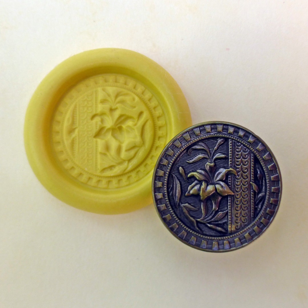 Vintage Button Mold- Floral, Decorative Border, Flexible Silicone Push ...