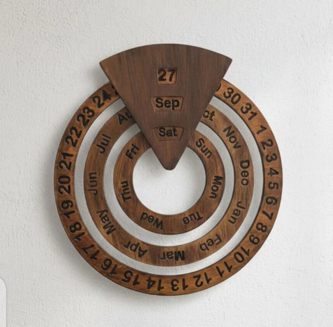 Spinning Calendar Wooden Calendar Circular Perpetual Wooden Calendar ...
