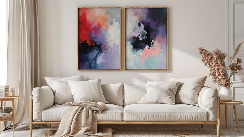 Set of 2 Purple Red and Black Posters, Dramatic Bedroom Wall Art, Bold ...