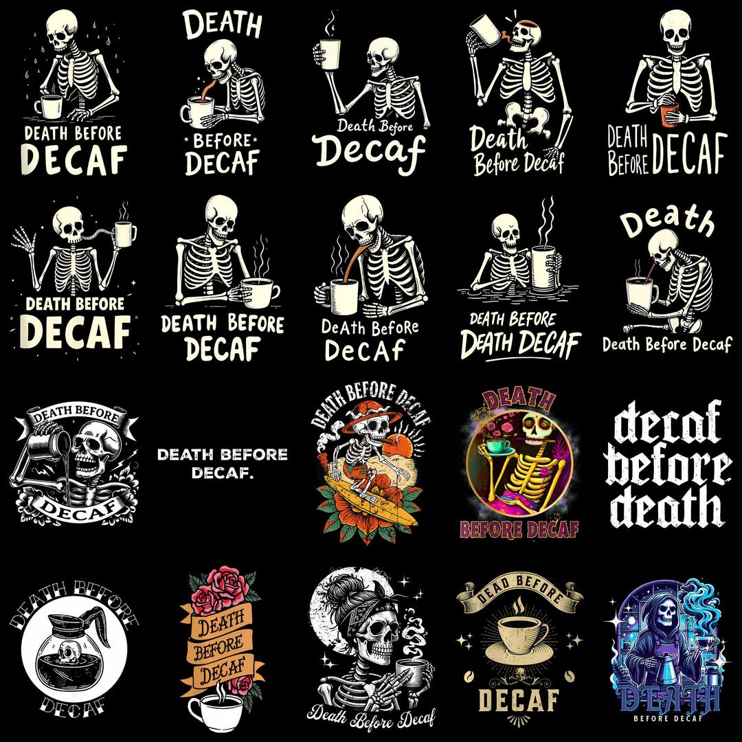Funny Death Before Decaf PNG, Skeleton Coffee Lover Clipart, Halloween ...