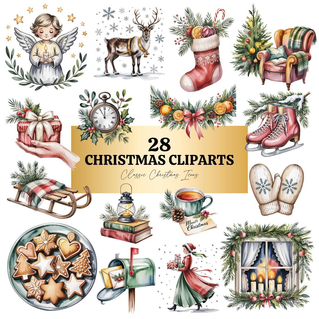 28 Classic Christmas Icons Clipart | Vintage Ornament Jpgs | Commercial ...