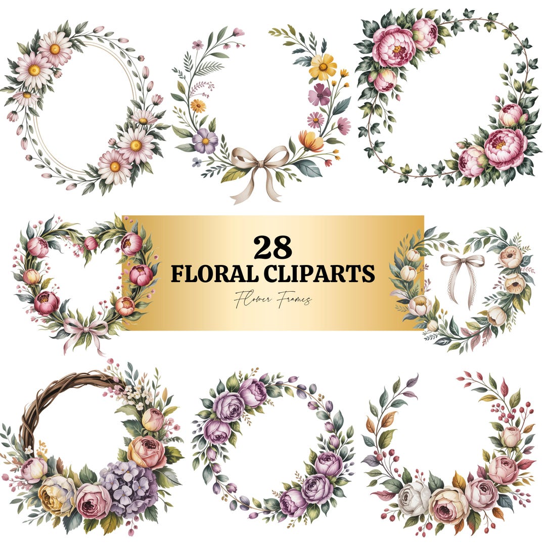 28 Flower Frames Clipart | Vintage Flower Borders Jpgs (digital ...