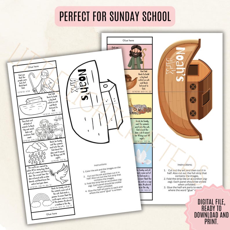 Noah's Ark Folding Surprise Craft, Noah Story for Kids, Bible Printable ...