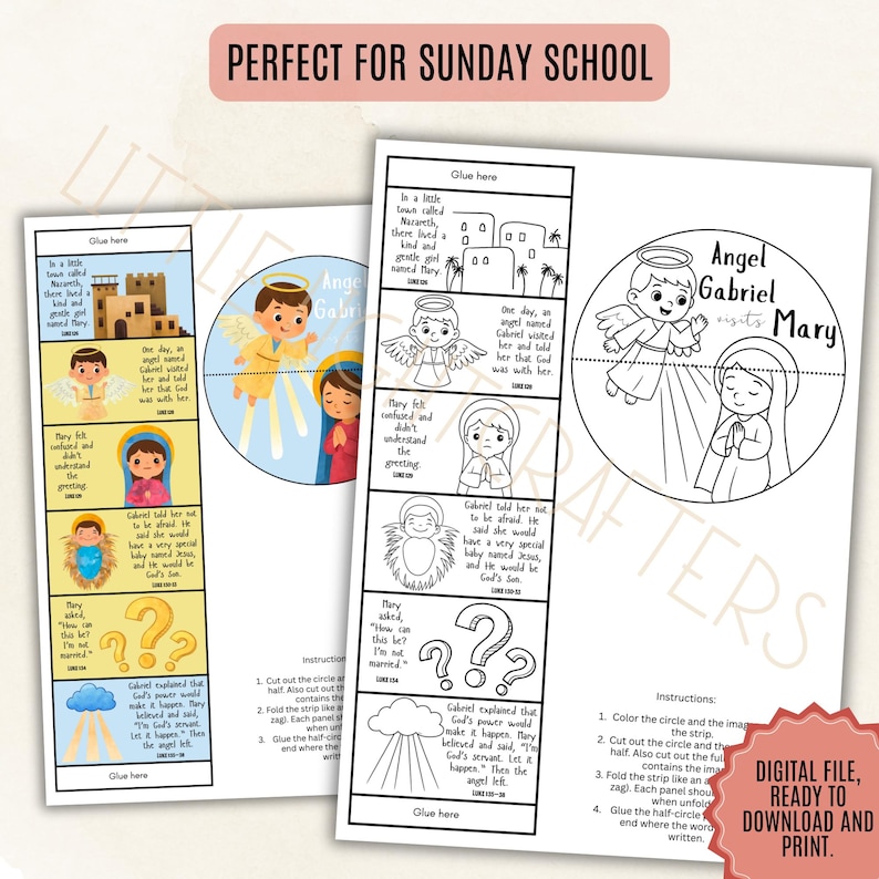 Angel Gabriel Visits Mary Folding Surprise Craft, Christmas Story for ...