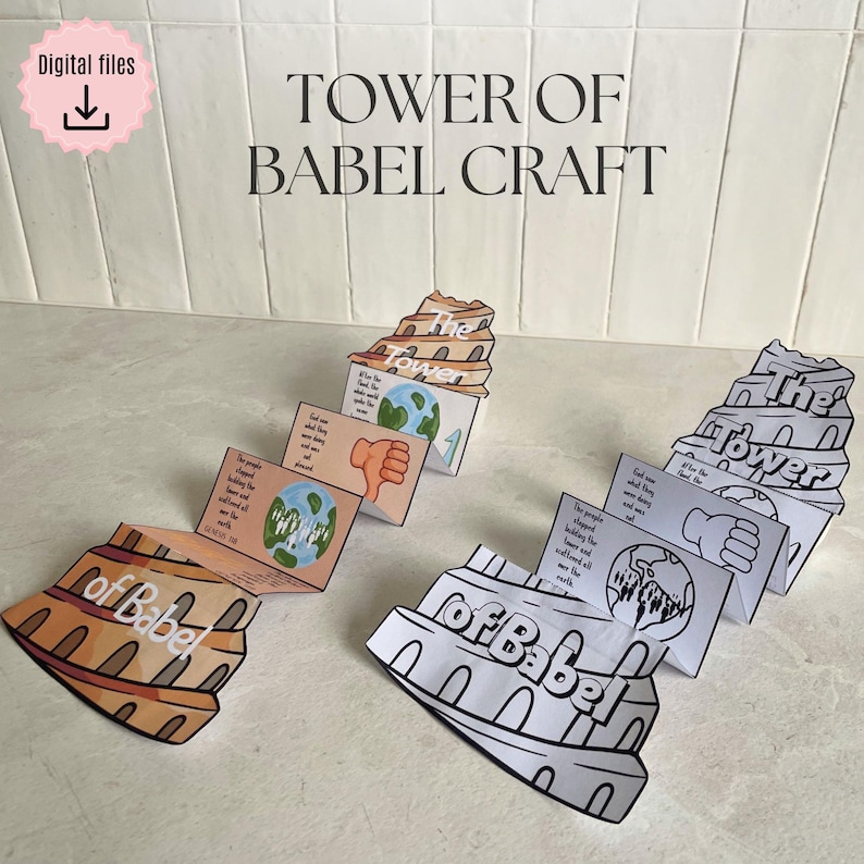 The Tower of Babel Folding Surprise Craft, Tower of Babel Story, Bible ...
