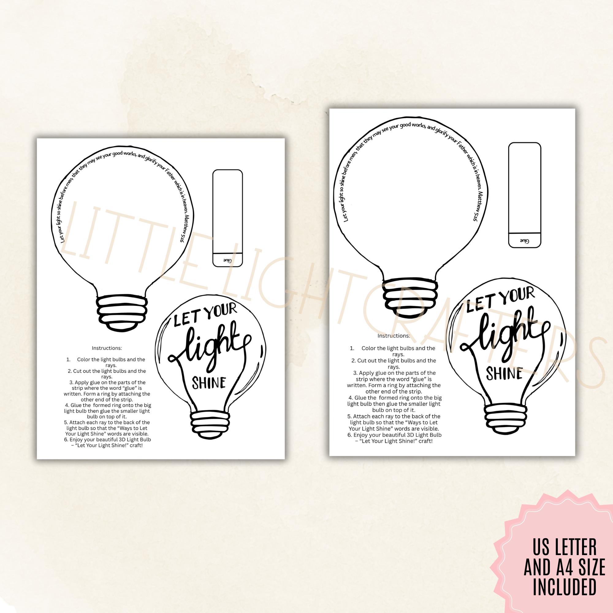 Let Your Light Shine 3D Craft, Matthew 5:16 for Kids, Bible Printable ...