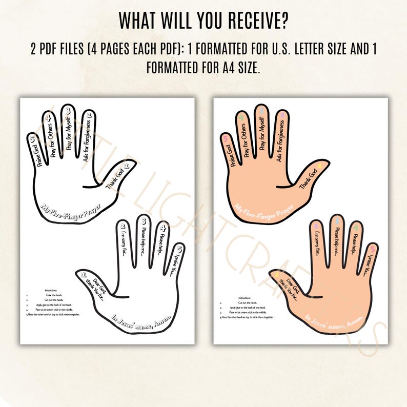 5 Finger Prayer Craft, Teach Kids How to Pray, Bible Printable Activity ...