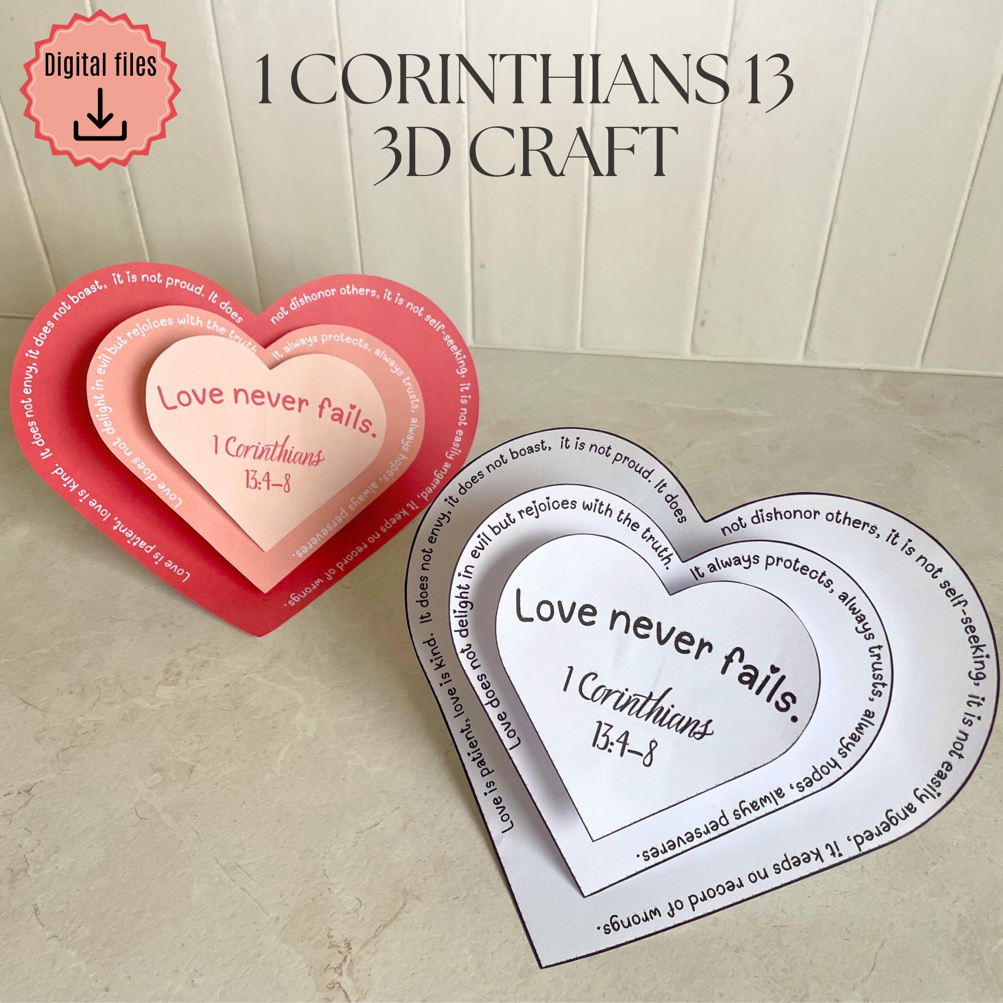 1 Corinthians 13:4-8 3D Paper Craft, Church Kids, Bible Verse Printable ...