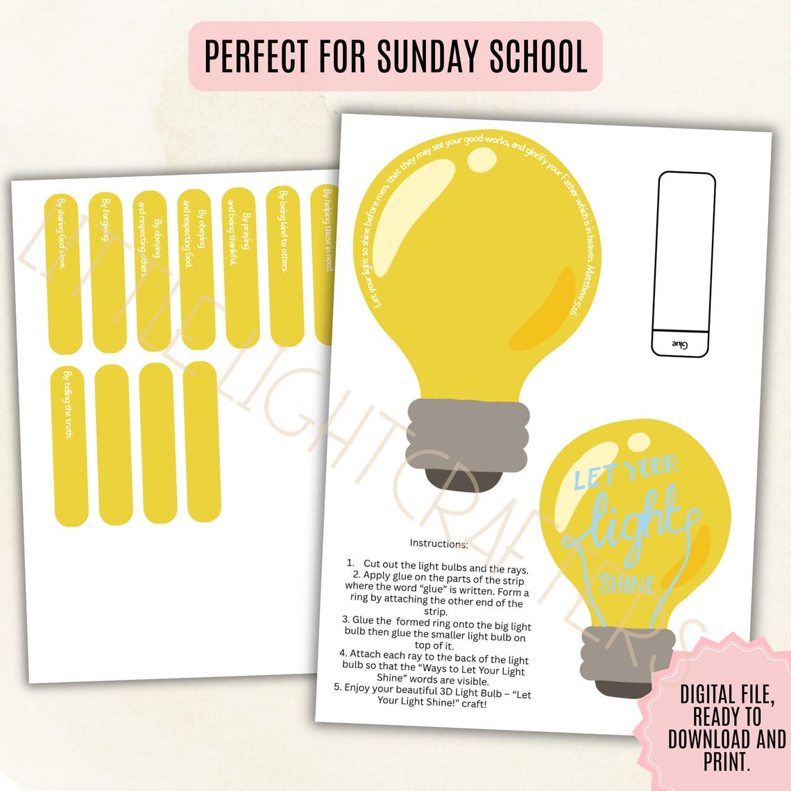 Let Your Light Shine 3D Craft, Matthew 5:16 for Kids, Bible Printable ...