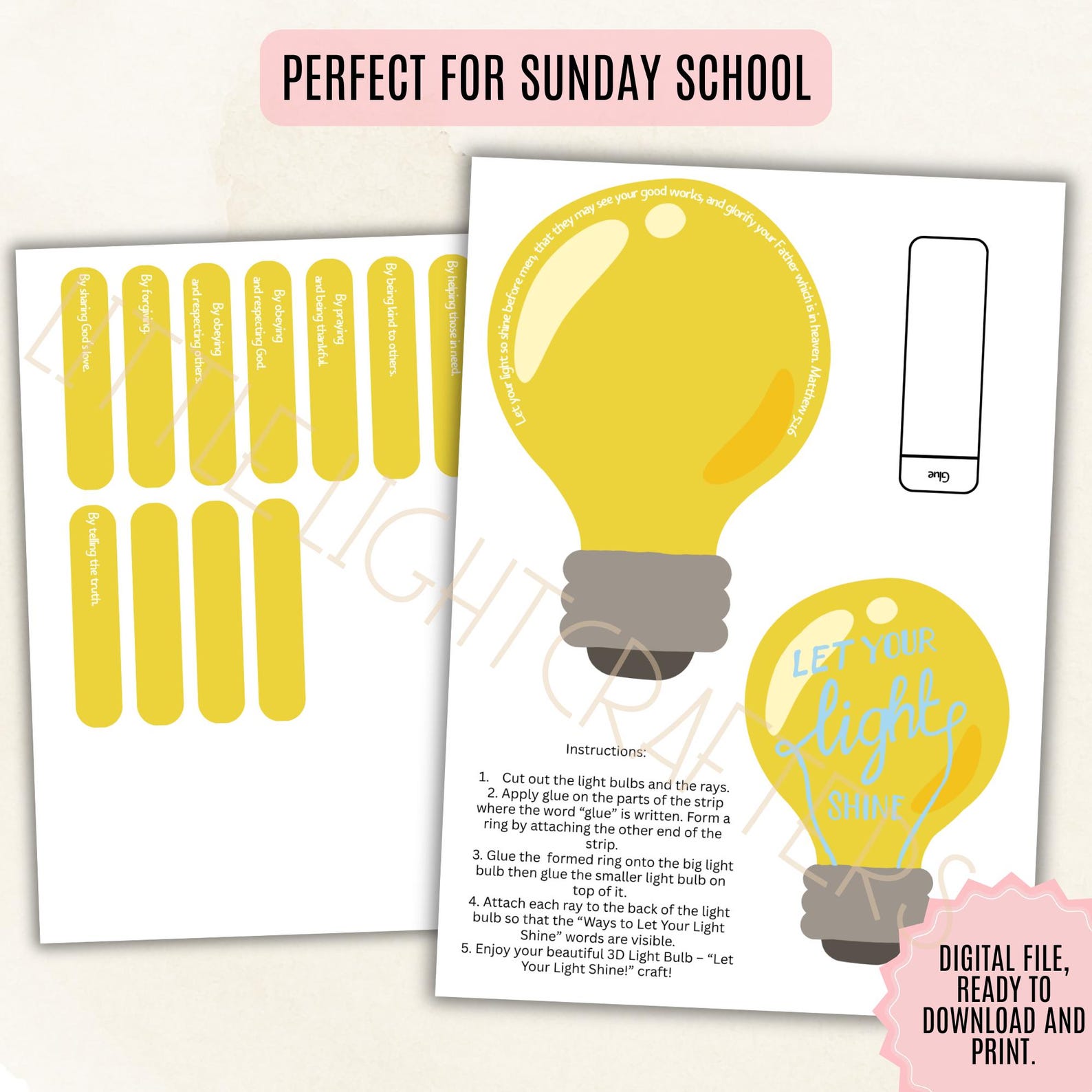 Let Your Light Shine 3D Craft, Matthew 5:16 for Kids, Bible Printable ...