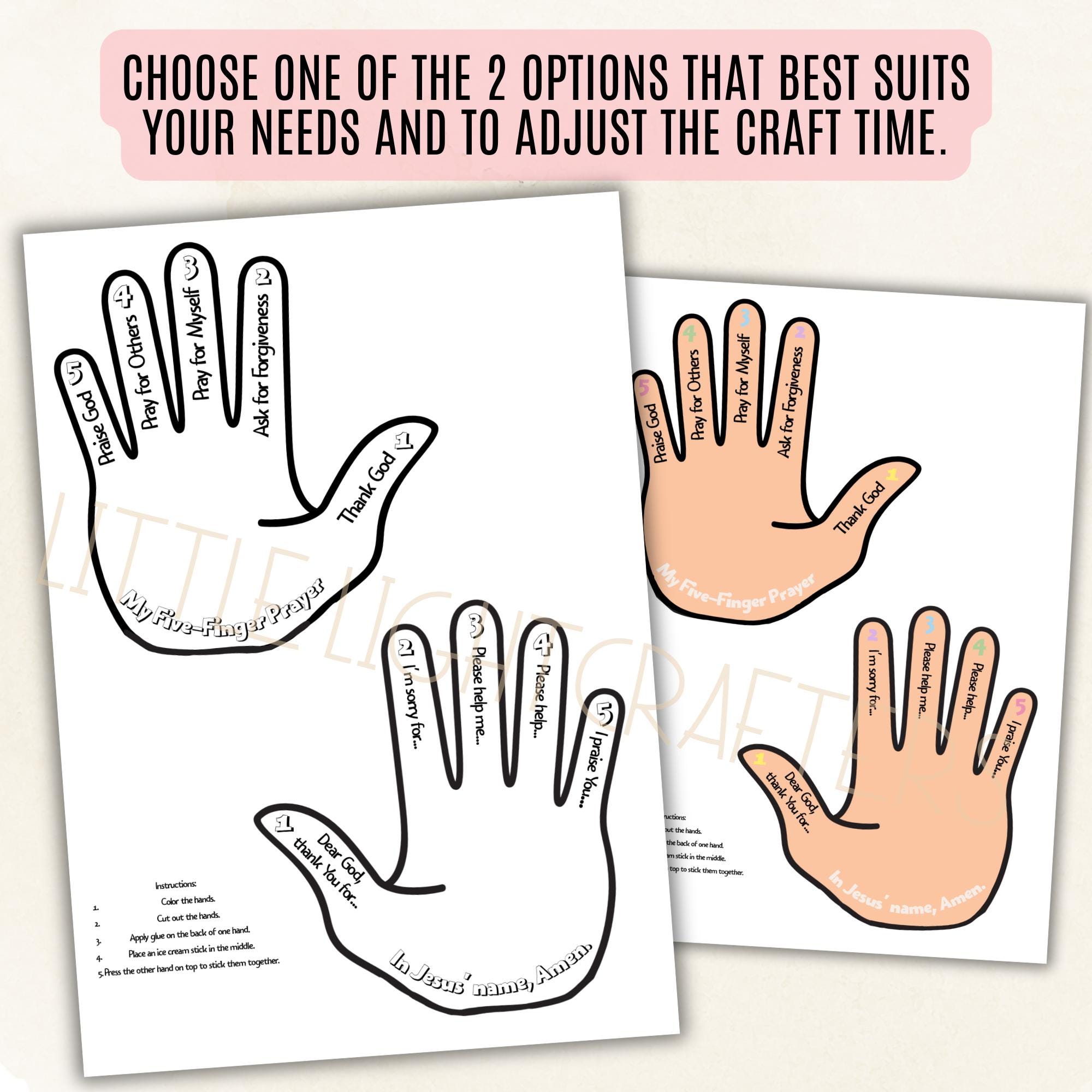5 Finger Prayer Craft, Teach Kids How to Pray, Bible Printable Activity ...