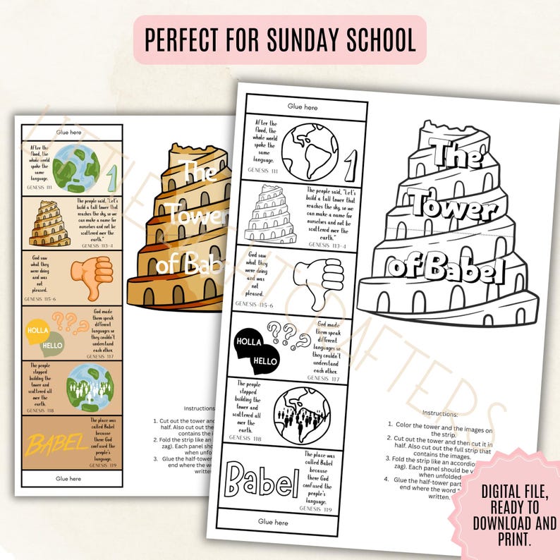 The Tower of Babel Folding Surprise Craft, Tower of Babel Story, Bible ...