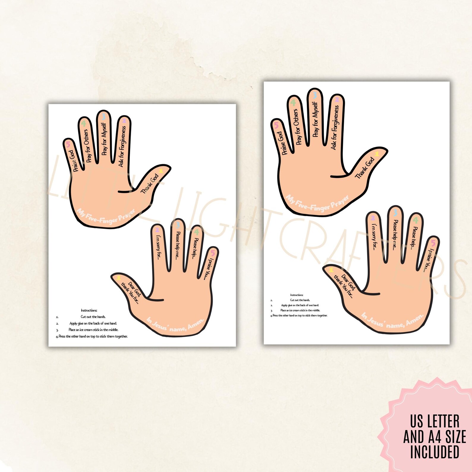 5 Finger Prayer Craft, Teach Kids How to Pray, Bible Printable Activity ...