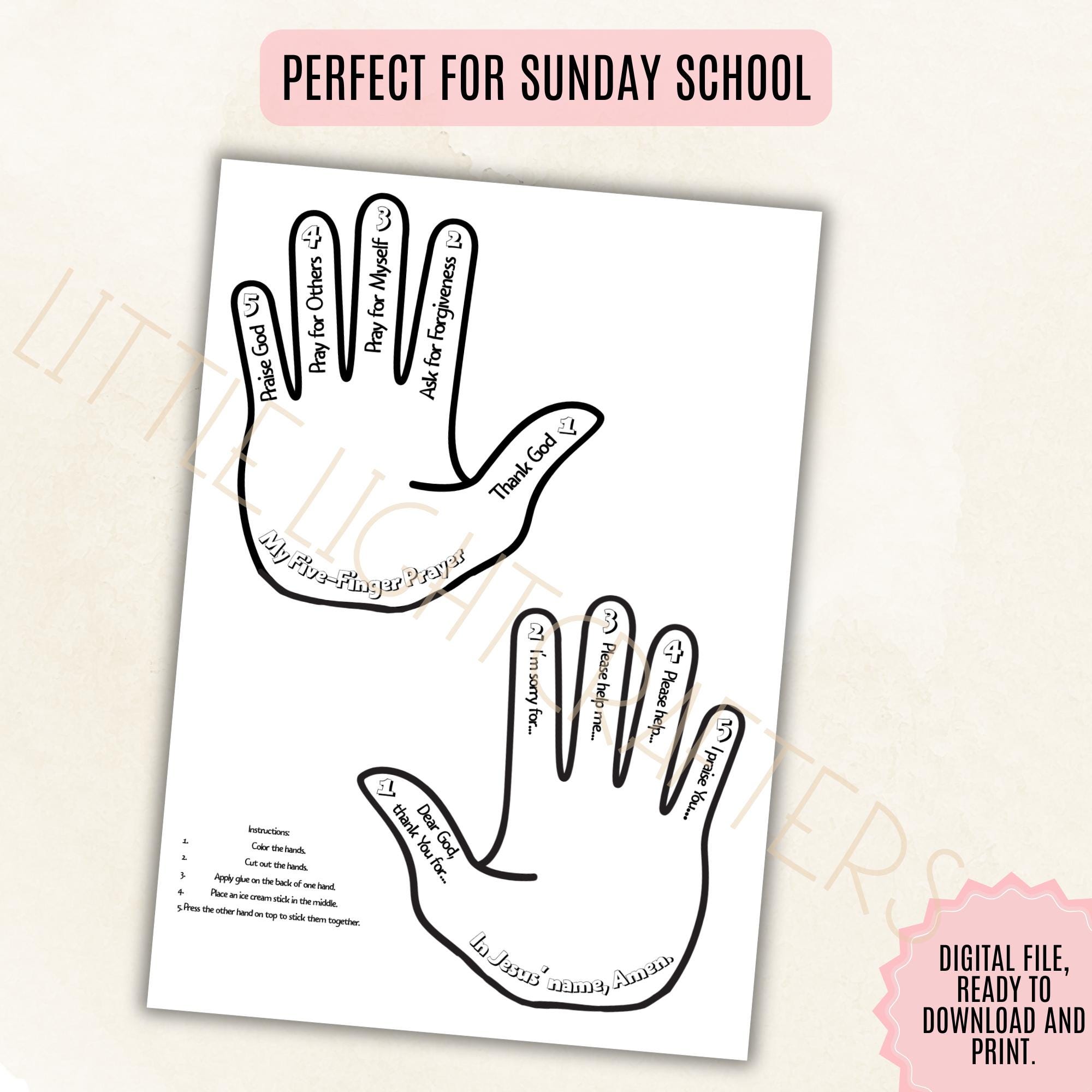 5 Finger Prayer Craft, Teach Kids How to Pray, Bible Printable Activity ...