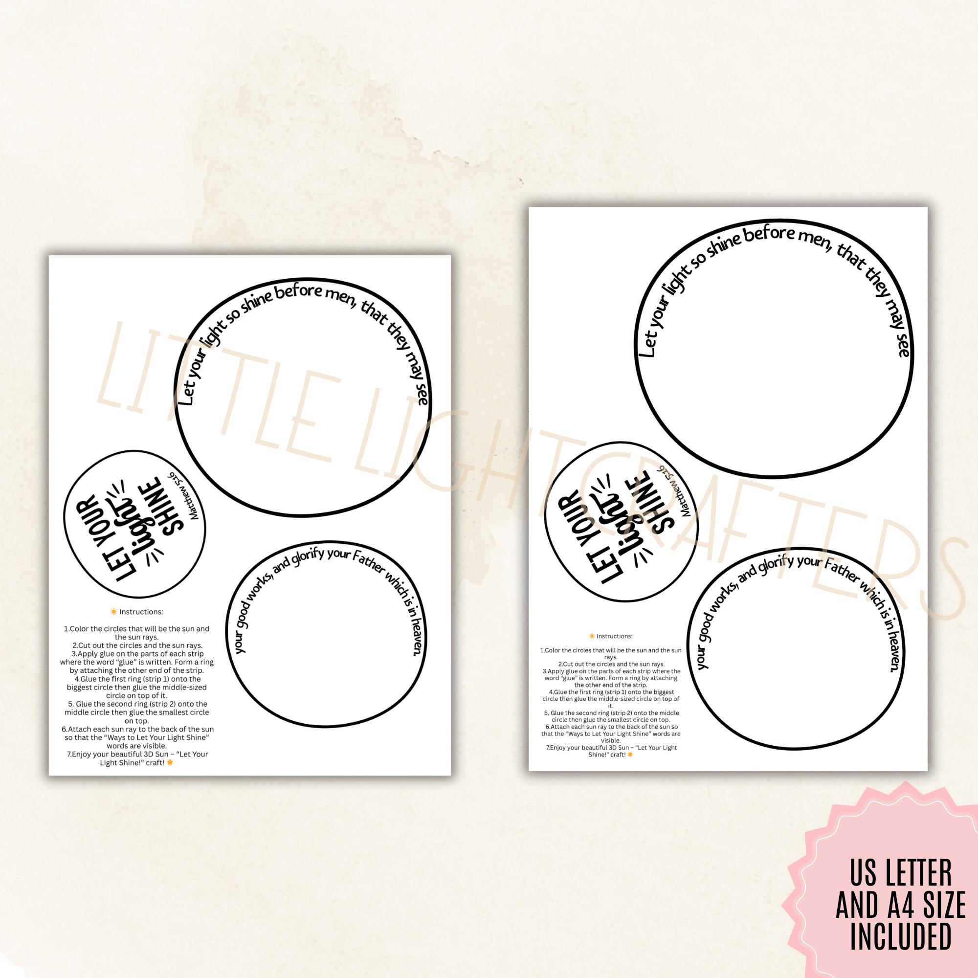 Let Your Light Shine 3D Craft, Matthew 5:16 for Kids, Bible Printable ...
