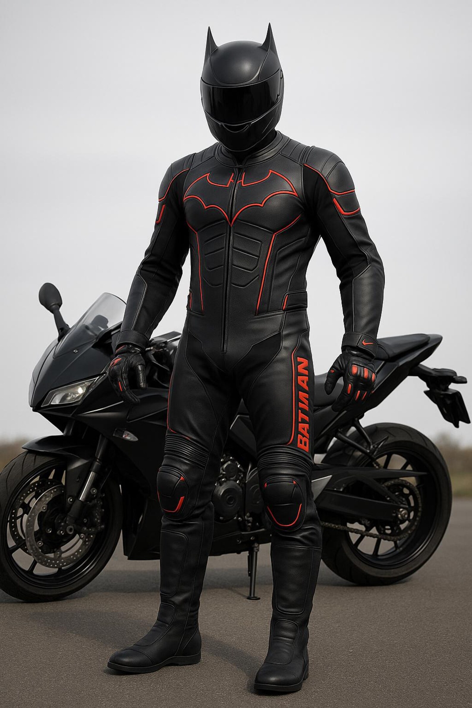Batman Motorcycle Suit Black & Red Leather | Superhero Riding Gear ...
