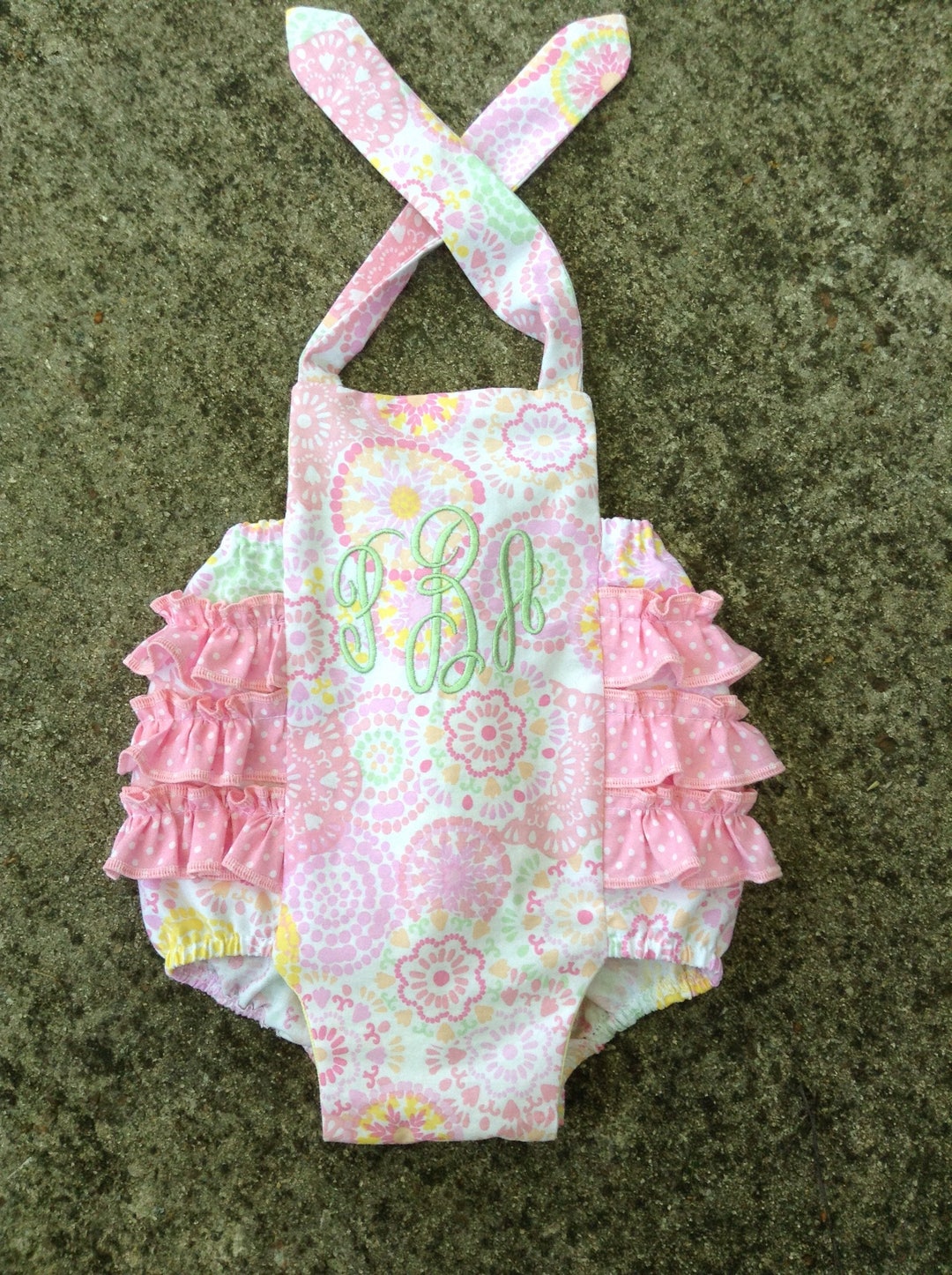 Pink Ruffle Baby Bubble, FREE MONOGRAM, Rumba Sunsuit, Newborn Girl ...