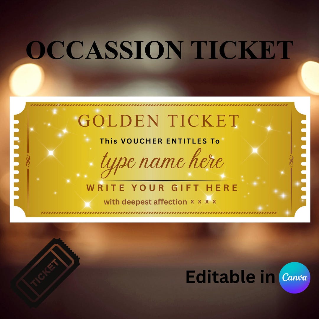 Editable Golden Ticket Template, Canva Voucher, Printable Birthday Gift ...