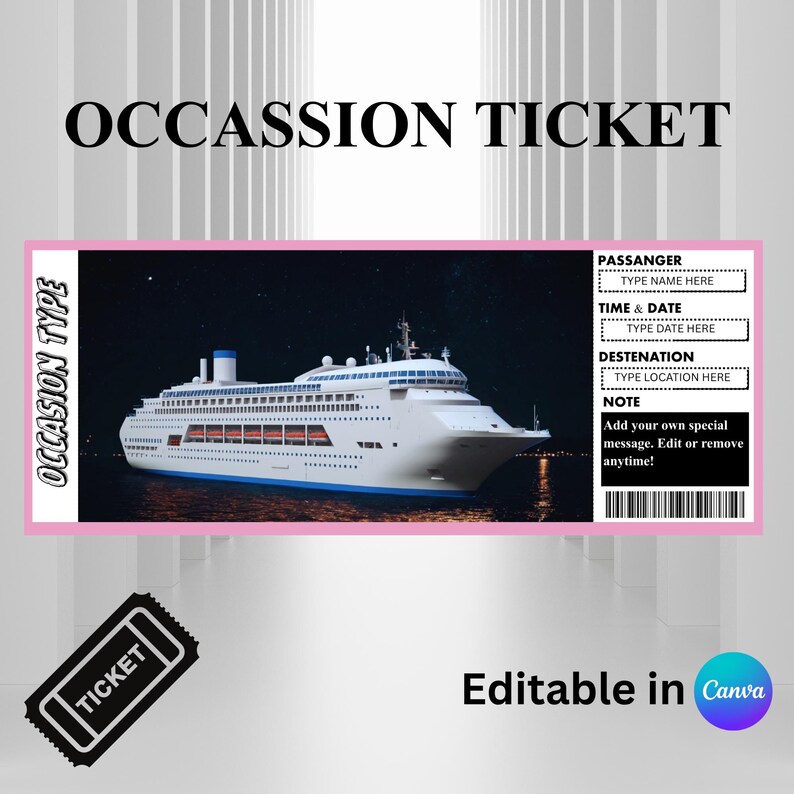 Editable Cruise Ticket Template, Canva Boarding Pass, Surprise Cruise ...