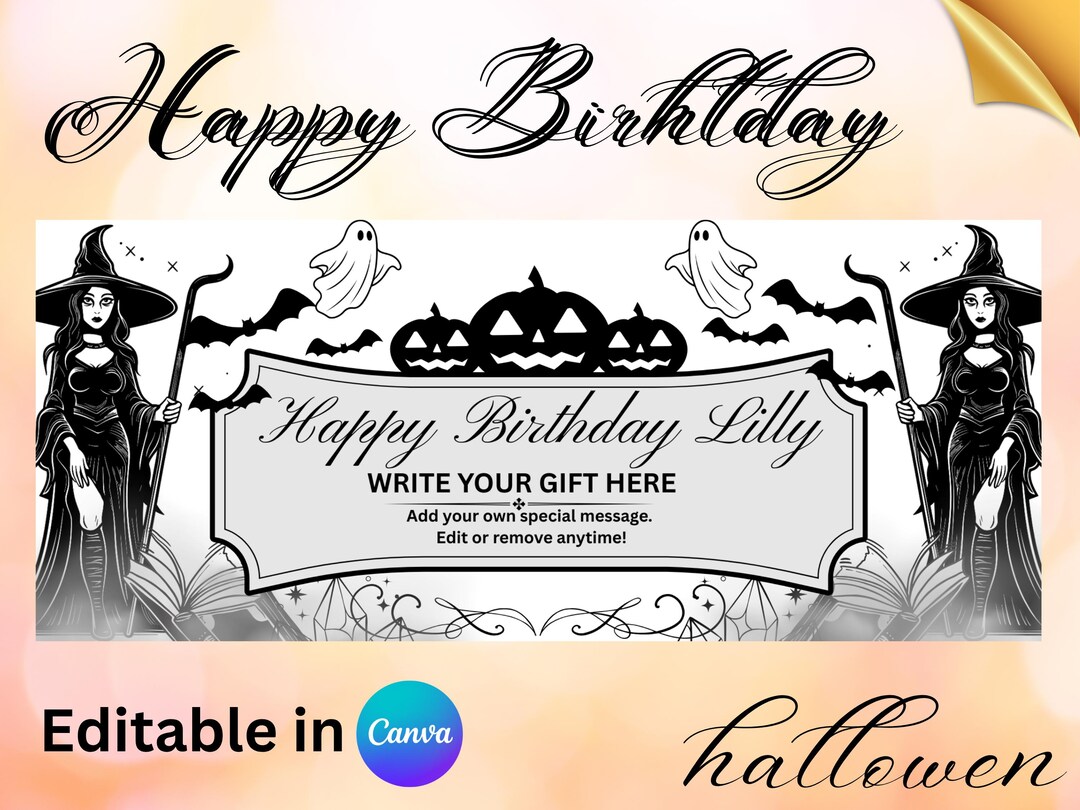 Editable Halloween Birthday Voucher, Spooky Gift Ticket, Printable ...