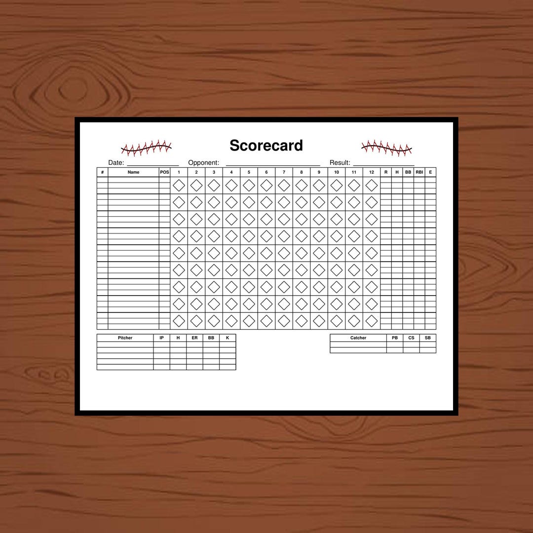 Printable Baseball Scorecard – Classic White Template, 12 Inning ...