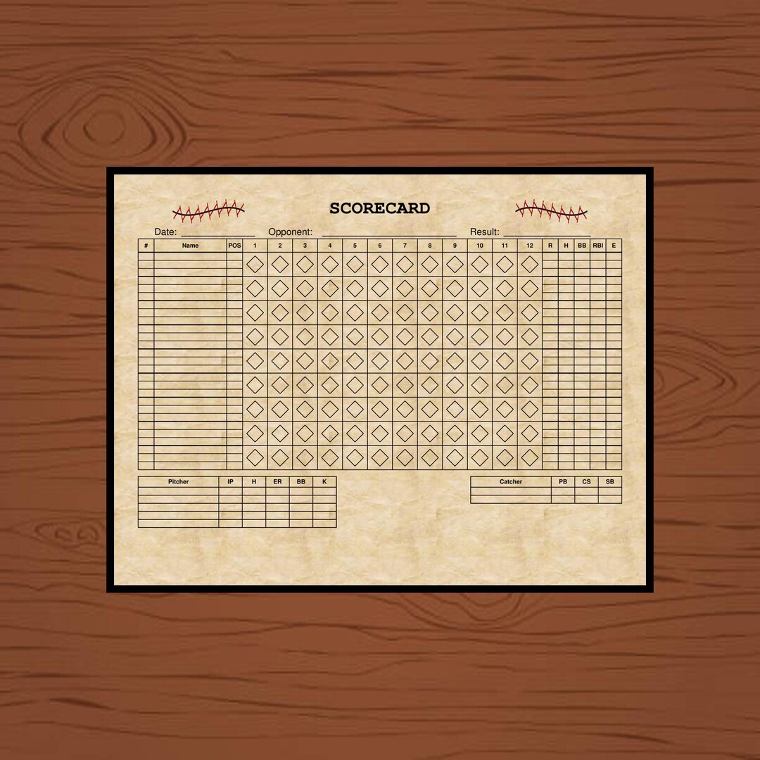 Printable Baseball Scorecard – Vintage Parchment Template, 12 Inning ...
