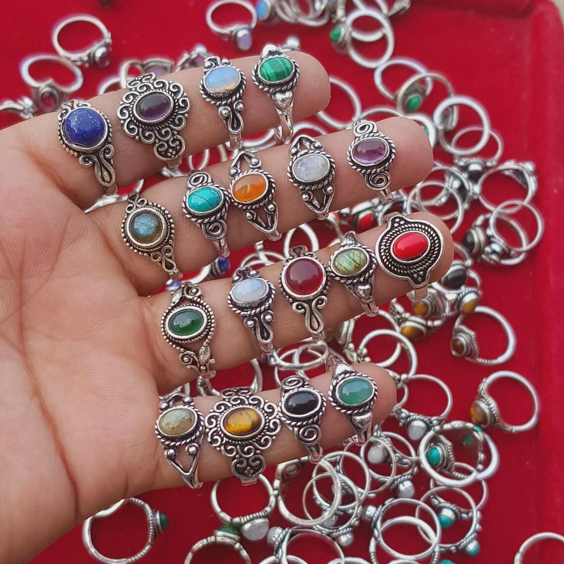 Assorted Gemstone Women Rings, Multi Crystal Handmade Ring, Ring for ...