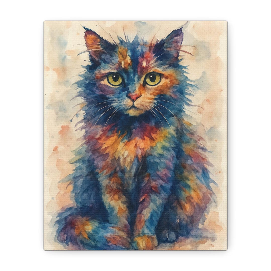 Colorful Watercolor Cat Matte Canvas - Etsy
