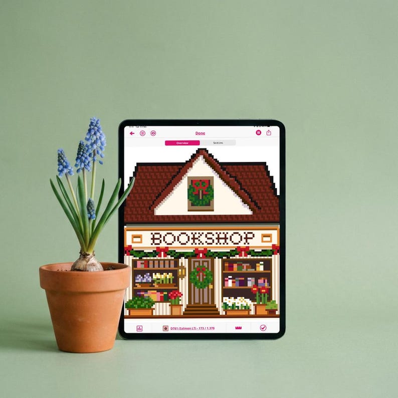 Bookshop Needlepoint Pattern • Cross Stitch Village Houses Chart PDF + Stitchly File • 100x99 ...