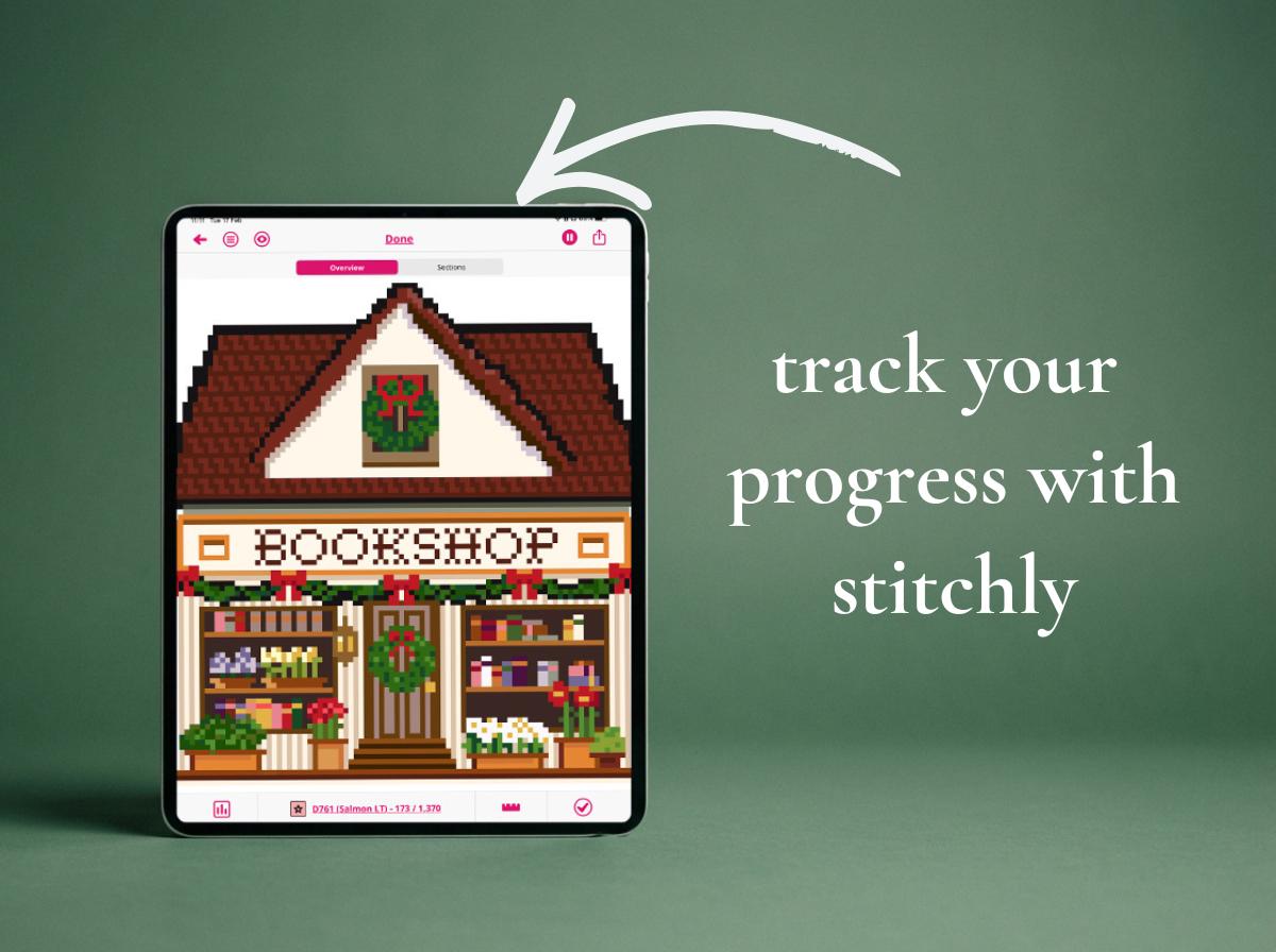 Bookshop Needlepoint Pattern • Cross Stitch Village Houses Chart PDF + Stitchly File • 100x99 ...