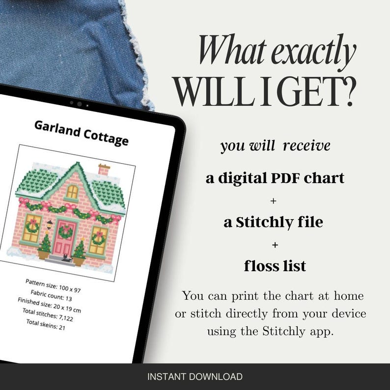 Garland Cottage House Needlepoint Chart – Pink Christmas Village ...