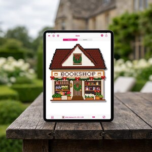 Bookshop Needlepoint Pattern • Cross Stitch Village Houses Chart PDF + Stitchly File • 100x99 ...