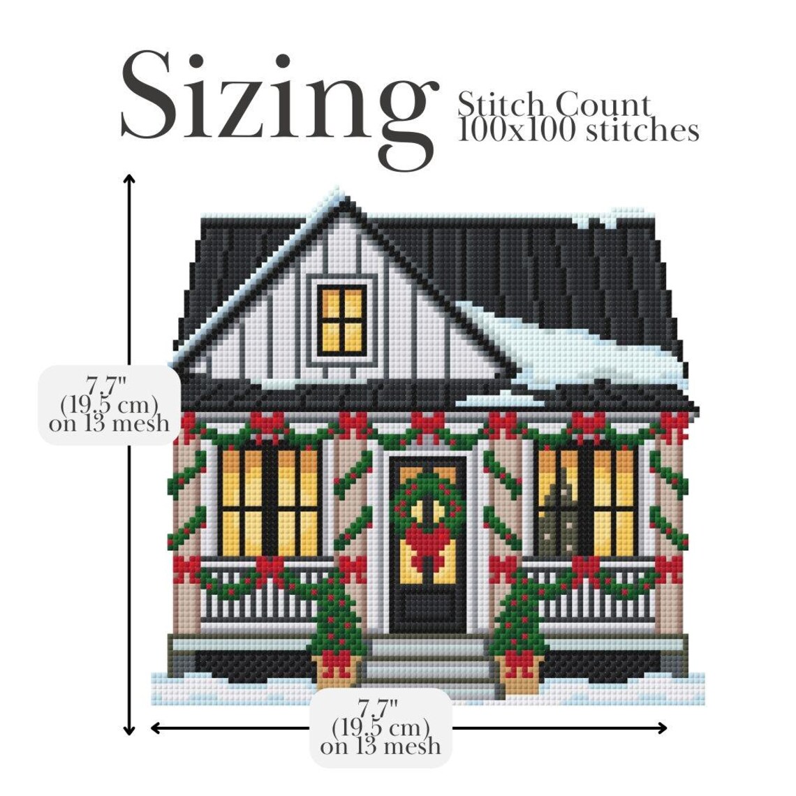 Farmhouse Cottage Needlepoint & Cross Stitch Pattern • Christmas House ...