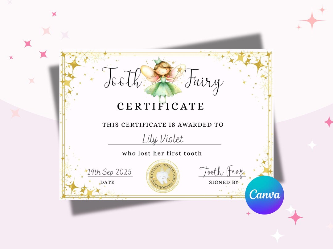 Editable Tooth Fairy Certificate Template: First Lost Tooth Keepsake ...