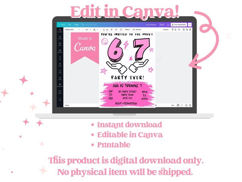 Six Seven Birthday Invitation: Meme Party, Editable Template (digital ...