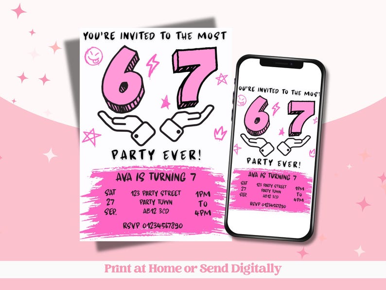 Six Seven Birthday Invitation: Meme Party, Editable Template (digital ...