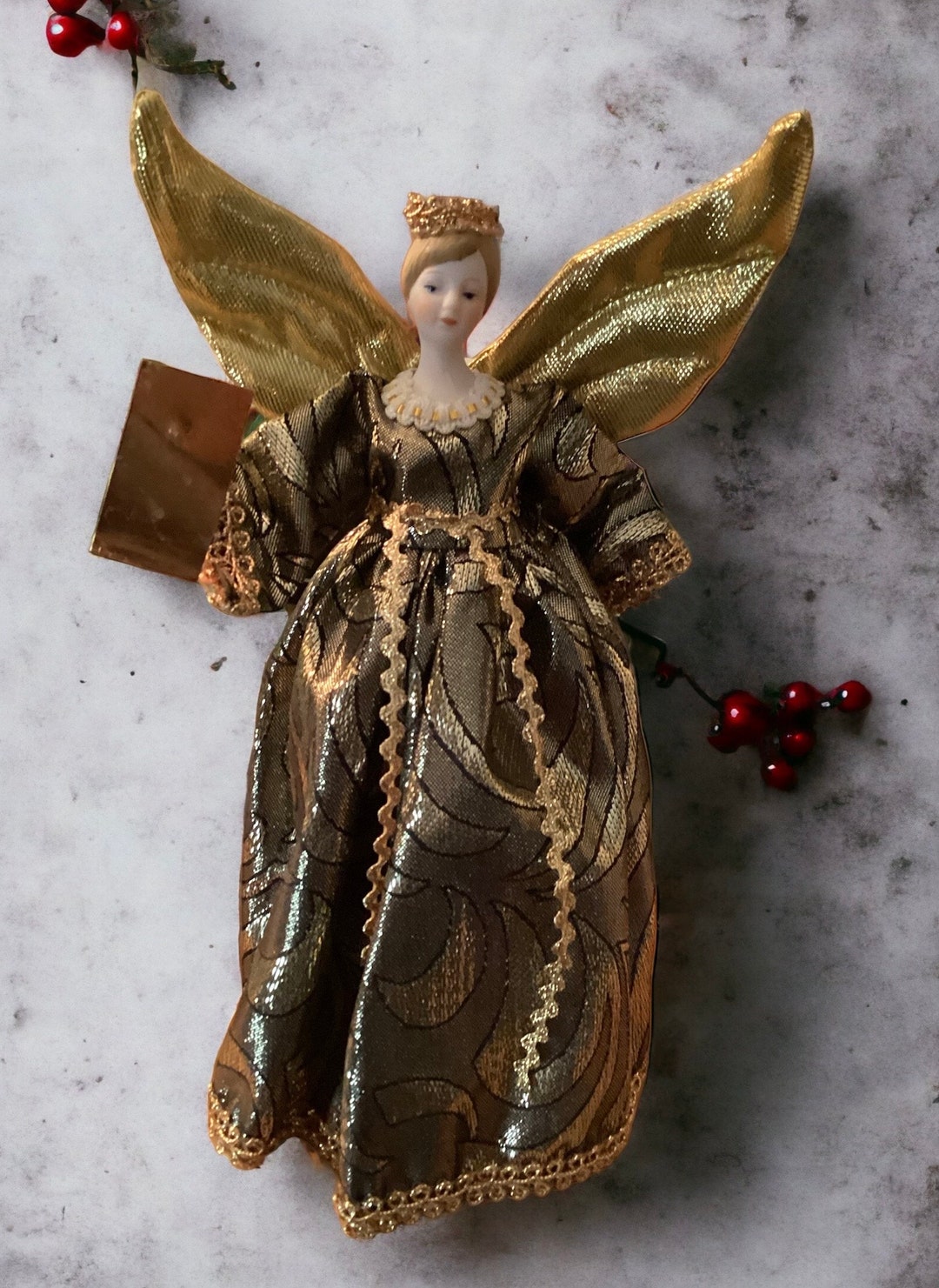 Beautiful Angel Tree Topper Metallic Gold and Green Angel - Etsy