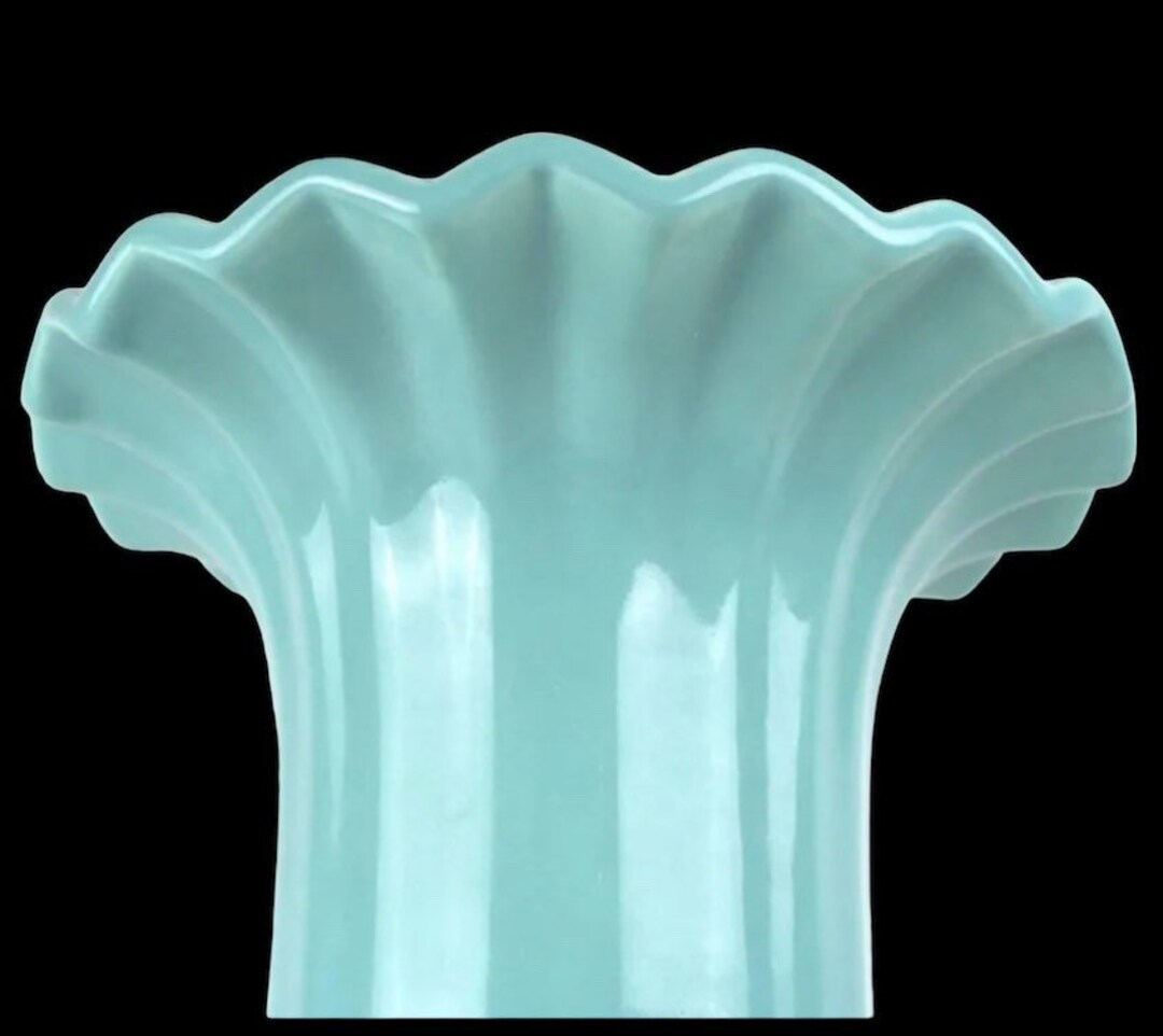 Vintage Haeger Turquoise Teal Vase, Cylinder Vase, Fan Rim Vase, Tall ...