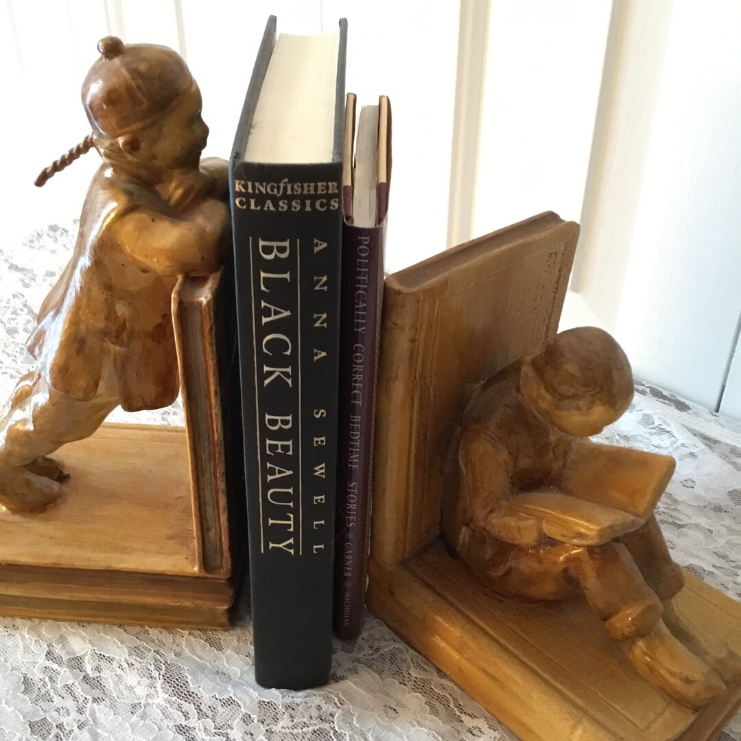 Vintage Asian Children Bookends, Ronson 1920 Style Boy and Girl Asian ...