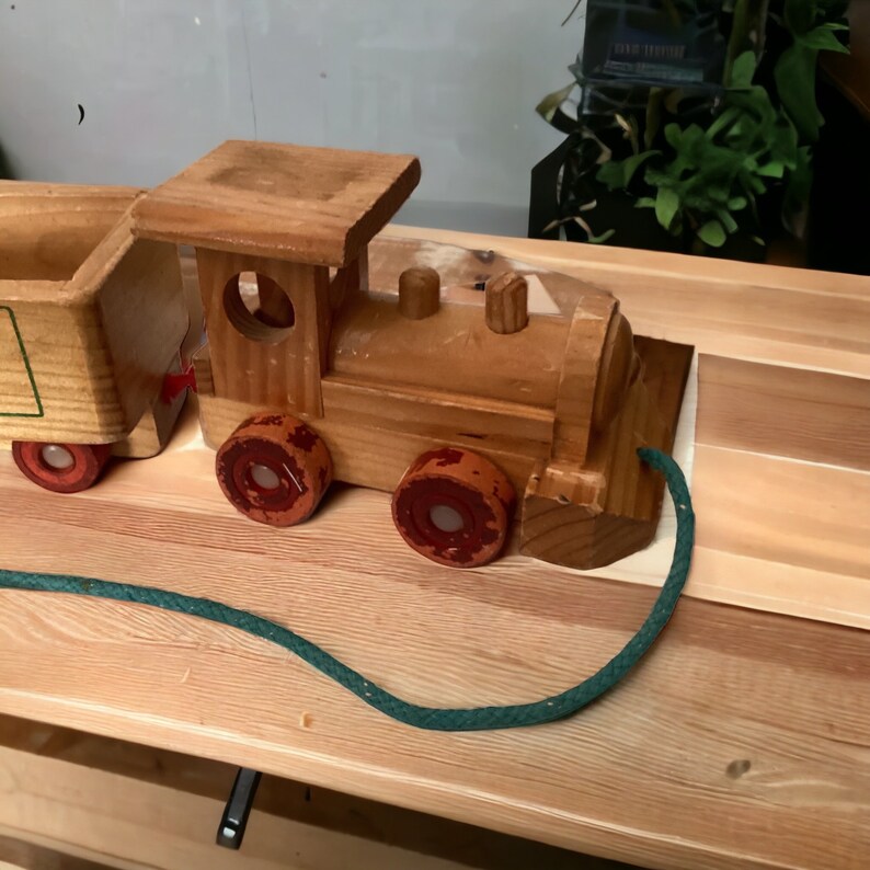 Vintage Wood Train Set, Engine and 1 Car Set, Wood Pull Toy, Animal ...