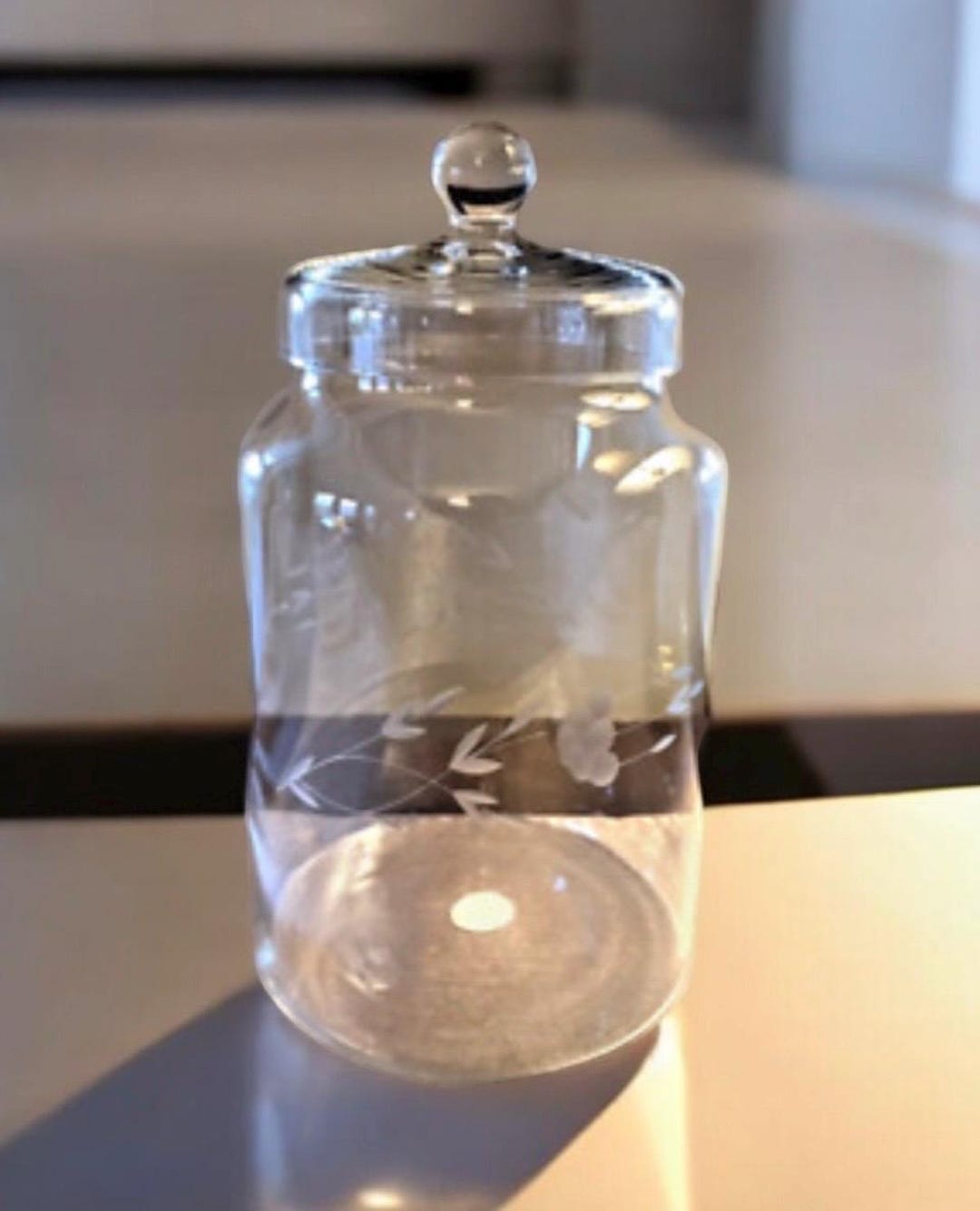 Etched Glass Biscuit Barrel With Lid, Glass Canister, Princess House ...