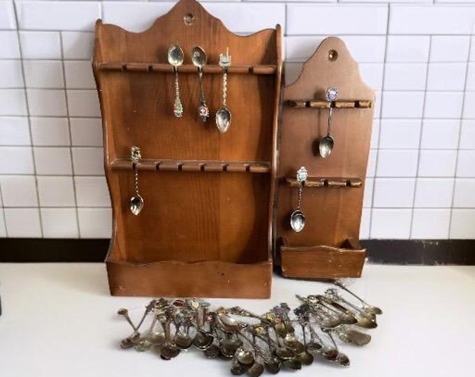 Vintage Wood Souvenir Spoon Rack, Planter Shelf, Display Shelf ...
