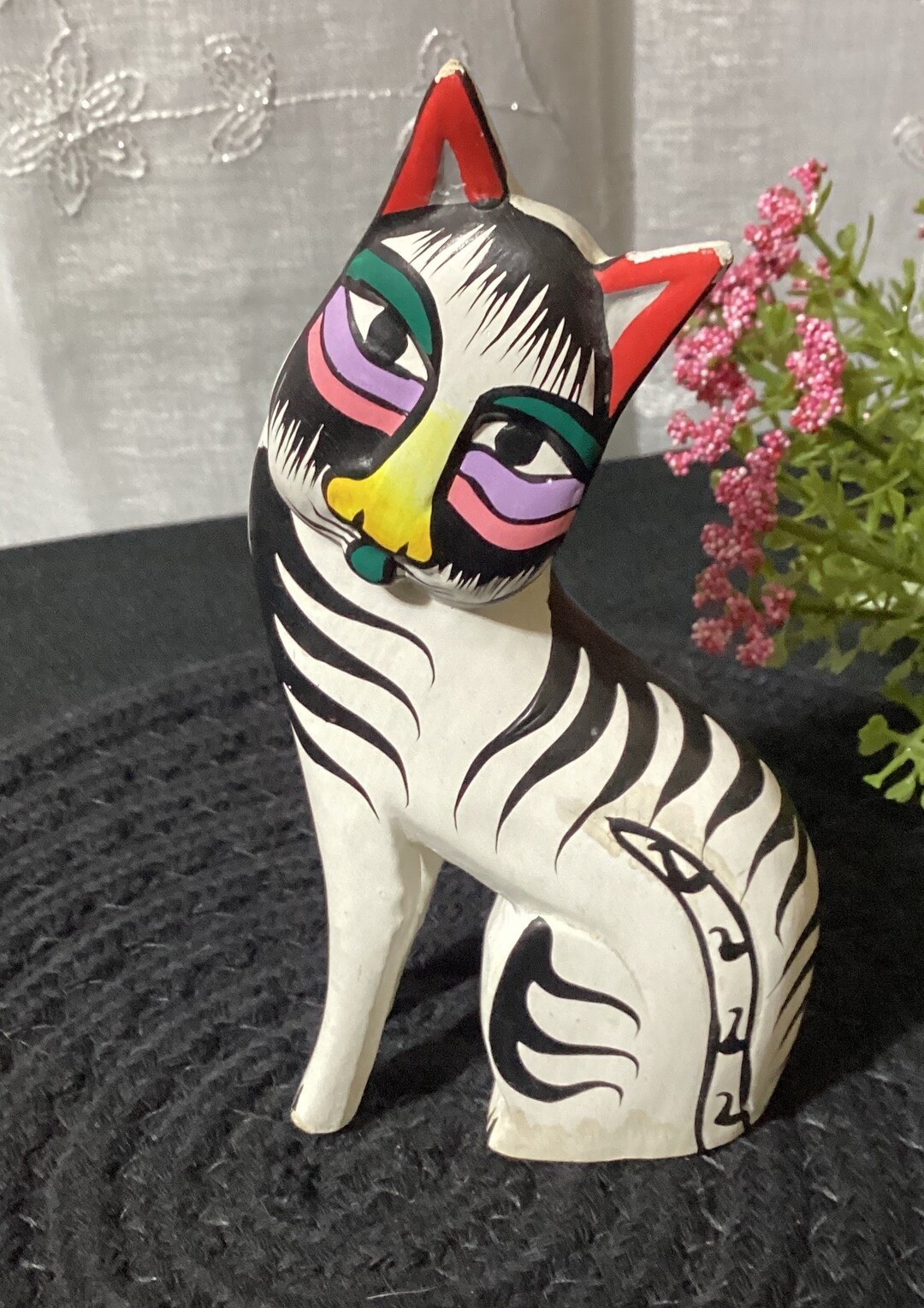 Vintage Wooden Cat, Folk Art, Hand Painted Cat Figurine - Etsy