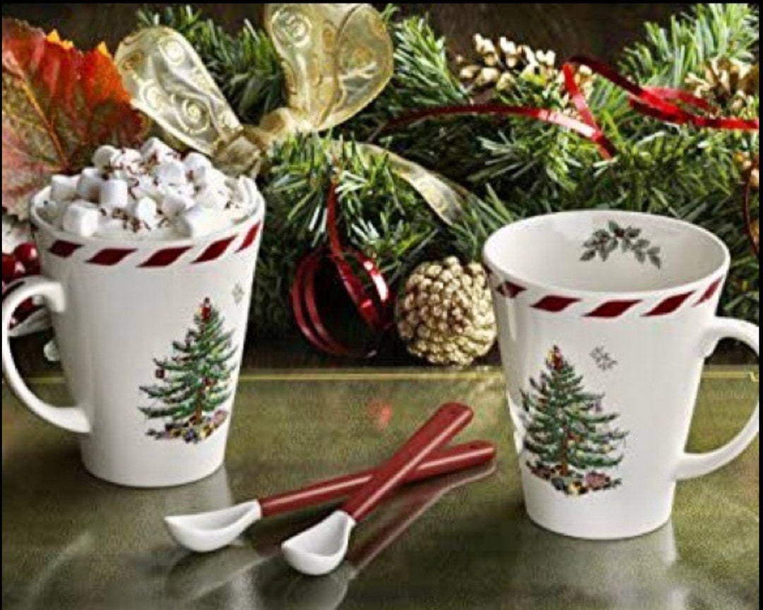 Spode Christmas Tree Collection Peppermint Two Mug and Two Spoon Set ...